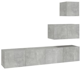 4dílný set TV skříněk betonově šedý kompozitní dřevo - Default Title