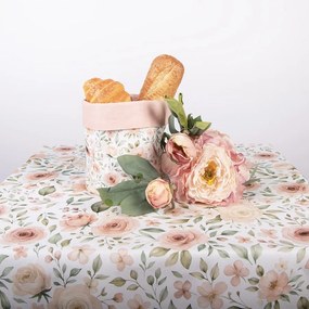 Bílý látkový košík s růžemi Soft Romantic Blush - Ø 15*16 cm