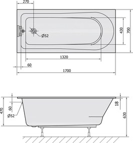 Polysan LISA SLIM 170 x 70 x 47 cm 87111S obdélníková vana bílá