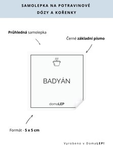 Samolepka na kořenky BADYÁN průhledná  5 × 5 cm základní písmo
