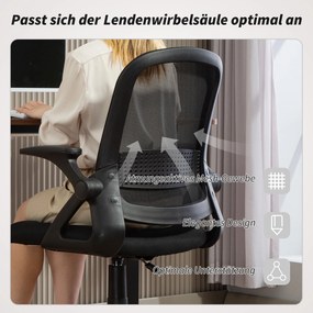HOMCOM ergonomická síťovaná kancelářská židle se sklopnými područkami, bederní oporou a nastavitelnou výškou — černá