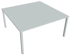 Dvojstůl pracovní rovný 160×160 cm - Hobis Uni USD 1600 Dekor stolové desky: šedá, Barva nohou: Stříbrná