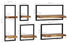vidaXL Marketos Sada nástěnných polic 5 kusů masivní akácie a ocel