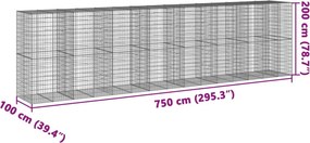 Gabionový koš s víkem 750 x 100 x 200 cm pozinkované železo 3295238