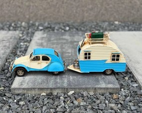 Kovový model - Retro auto 2CV s karavanem