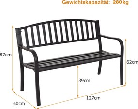 Costway Ocelová zahradní lavička terasová s robustním ocelovým rámem