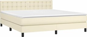 Box spring postel s matrací a LED krémová 160x200 cm umělá kůže 3134233