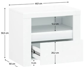 Kondela Noční stolek 1S, bílý lesk, LINDY