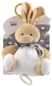 Teddies Zajíc plyš 18cm závěs na postýlku/kočárek nat. hrací strojek béžový na kartě v sáčku 0+