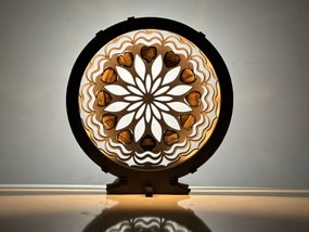 Li-Go "Srdce, mandala s tygřím okem" Stolní lampa 20x22 cm černá s patinou