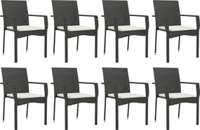 9dílný zahradní jídelní set s poduškami černý polyratan 3184980