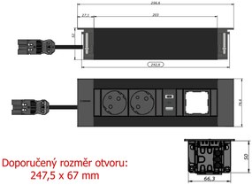 IBConnect Vestavná zásuvka INTRO bílá - různé konfigurace Konfigurace elektrozásuvky: 5x230V + 2xModul