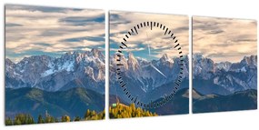 Obraz - horské panorama (s hodinami) (90x30 cm)