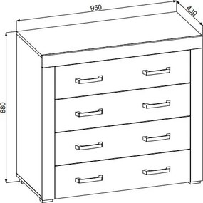 Casarredo - Komfort nábytek Komoda DENVER 4S dub kraft zlatý/vanilka