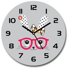 Wallmuralia Skleněné hodiny kulaté Králík v brýlích fi 30 cm
