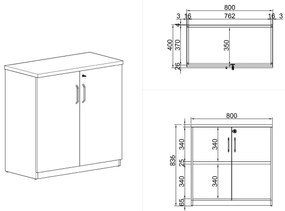 Kancelářská skříň ARRISTO LUX, 800 x 400 x 836 mm, bříza