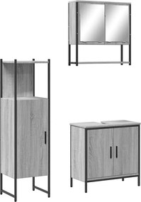 3dílný set koupelnového nábytku šedý sonoma kompozitní dřevo 3214703