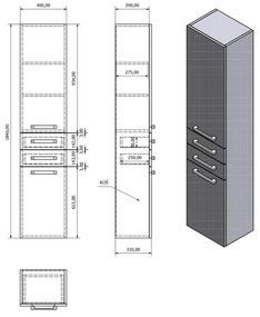 Aqualine, VEGA Skříňka vysoká s košem, 40x184x31cm, bílá, VG180