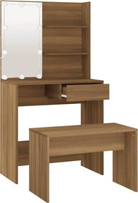 Toaletní stolek sada s LED hnědý dub kompozitní dřevo 3114114