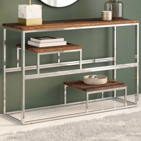 Konzolový stolek stříbrný nerezová ocel a pražcové dřevo - Default Title