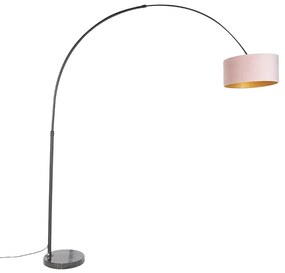 Oblouková lampa černá s sametovým stínítkem růžovým se zlatem 50 cm - XXL