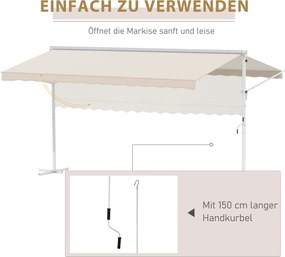 Stojící markýza Markýza 4,5 x 3,4 m kryt terasy zahradní markýza se skládacím ramenem klika terasa krémová hliníková kovová