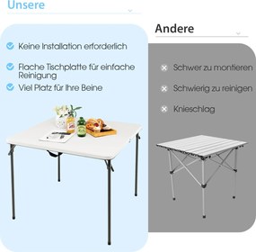 Costway Skládací stůl pro kempování Přenosný piknikový s rukojetí Lehký – bílý
