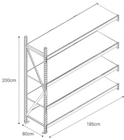 REGÁL LONGSPAN, Kovový regál přídavný modul 200x185x80cm, 4x DTD police, 800kg na polici