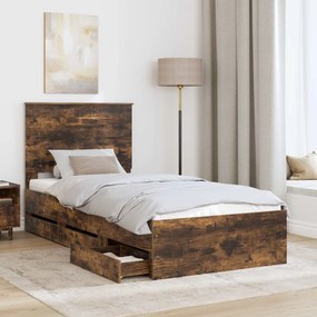 Rám postele s čelo Kouřový dub 100 x 200 cm Inženýrské dřevo 3409493