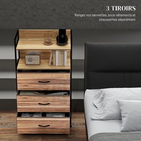 HOMCOM Úložná skříň v industriálním stylu s 3 vyjímatelnými textilními zásuvkami a 2 policemi - 60 x 29 x 101 cm - Vzhled dřeva a černého kovu