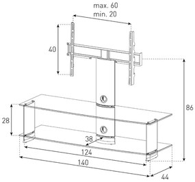 TV stolek se stojanem SONOROUS PL 2000 (černé sklo + černé alu)