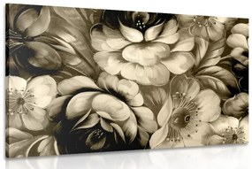 Obraz impresionistický svět květin v sépiovém provedení - 90x60 cm