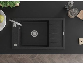 Mexen Elias, 1-komorový granitový dřez s odkapávačem 80x48 cm a kuchyňskou baterií Telma, černá-stříbrná, 6511-73-670200-00
