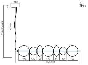 Závěsné svítidlo Daphne, 7x grafitové skleněné stínítko, b