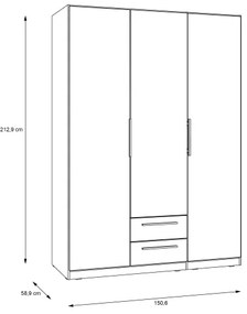 Šatní skříň se zrcadlem MARO 150x213 cm dub artisan