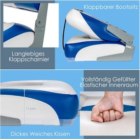 Costway Sada 2 skládacích sedadel na loď modrá + – 50 × 42 × 52 cm, bílý