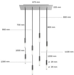 creative cables Závěsná lampa s 8 světly, s obdélníkovým XXL baldachýnem Rose-one, textilním kabelem a kovovými komponenty Barva: Hladký ocelový dibond