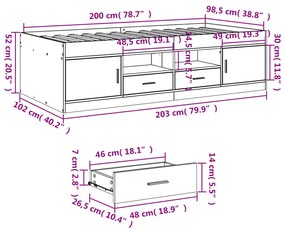 Válenda se zásuvkami kouřový dub 100 x 200 cm kompozitní dřevo,  3280241