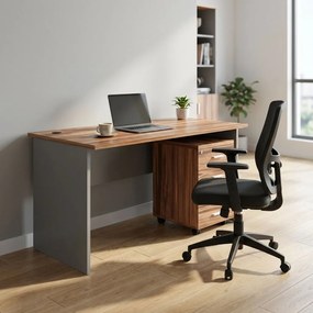 Sestava kancelářského nábytku SimpleOffice 1, 160 cm, ořech vlašský / šedá