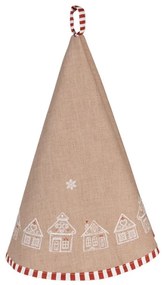 Hnědá kulatá bavlněná utěrka s motivem perníkových domečků Gingerbread Bliss – 80 cm