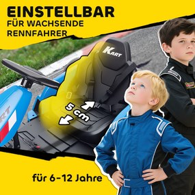 AIYAPLAY 24V elektrické Go-Kart, režim driftu, nastavitelná sedačka, 5bodový bezpečnostní pás, hudební funkce, 6–12 let, modrá
