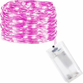 LED řetěz Nano - 2m, 20LED, 2xAA, růžová