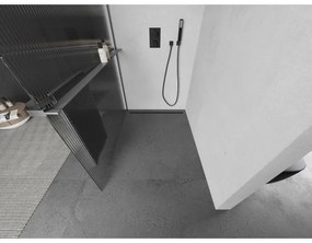 Mexen Kioto+ L, sprchová zástěna Walk-In s poličkou a věšákem 100 x 200 cm, 8mm sklo s žebrovým vzorem, grafitový profil, 800-100-123-66-09
