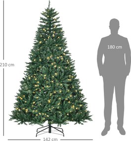 HOMCOM Vánoční strom, 700 teplých bílých LED diod, 2154 větviček, nehořlavý, plast/kov, 210 x 142 cm, zelený