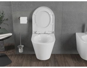 Mexen Rico, závěsná WC mísa 490x360x370 mm, Rimless Tornádo + WC sedátko z duroplastu, bílá lesklá, 30720200T