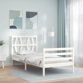 Rám postele s čelem bílý 100 x 200 cm masivní dřevo,  3194367