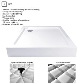 Mereo Mereo, Kora Lite sprchový set: sprchový kout 90x90x185 cm, chrom ALU, sklo čiré, 90 cm, vanička, sifon, CK34123ZH