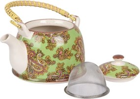 Zelená konvička s ornamenty a se sítkem - 18*14*12 cm / 800 ml