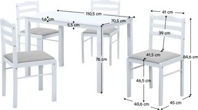 Jídelní set 1+4, bílá/béžovošedá, SOMIN