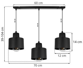 Závěsné svítidlo PANTA, 3x černé kovové stínítko